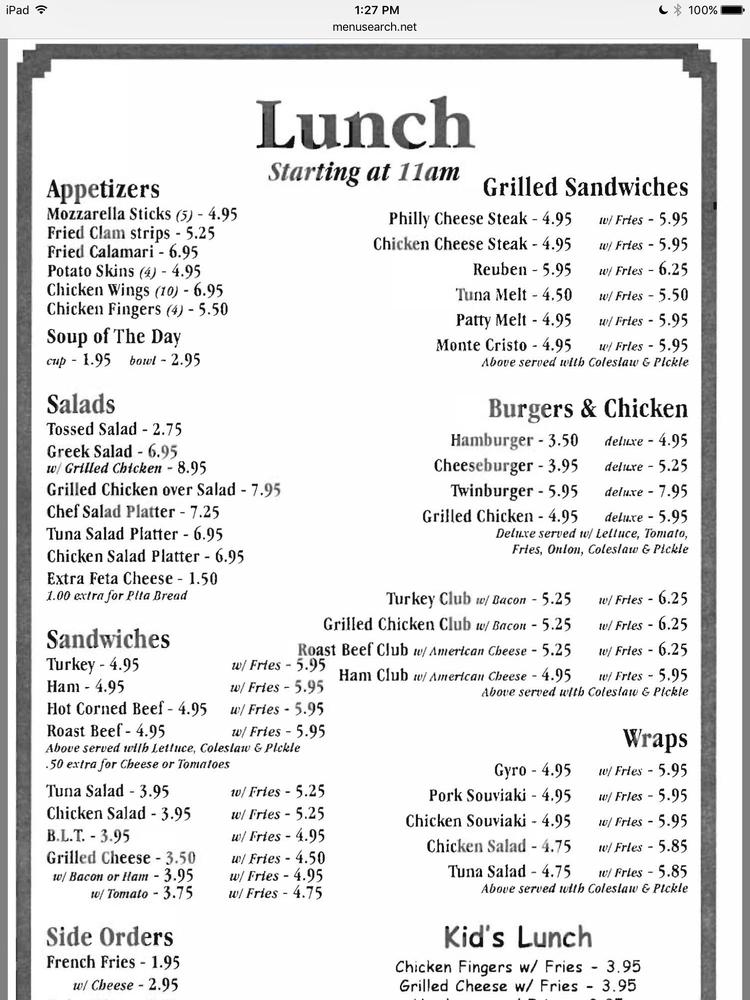 Menu at Nikos Grill restaurant, Hudson