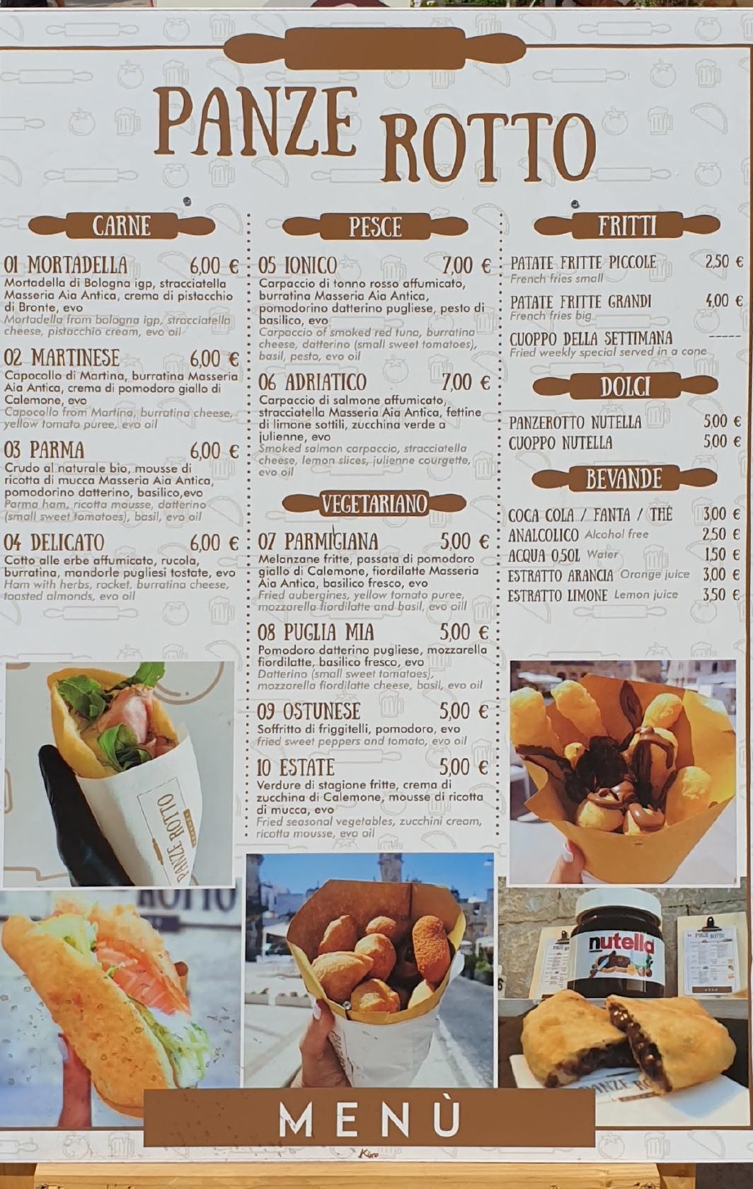 Menu da PanzeRotto Gourmet ristorante, Ostuni