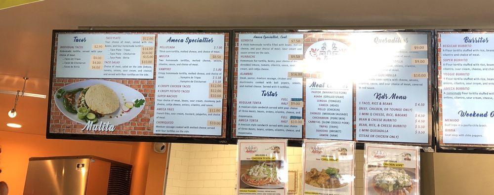 Menu at Tacos Ameca #3 restaurant, Morgan Hill