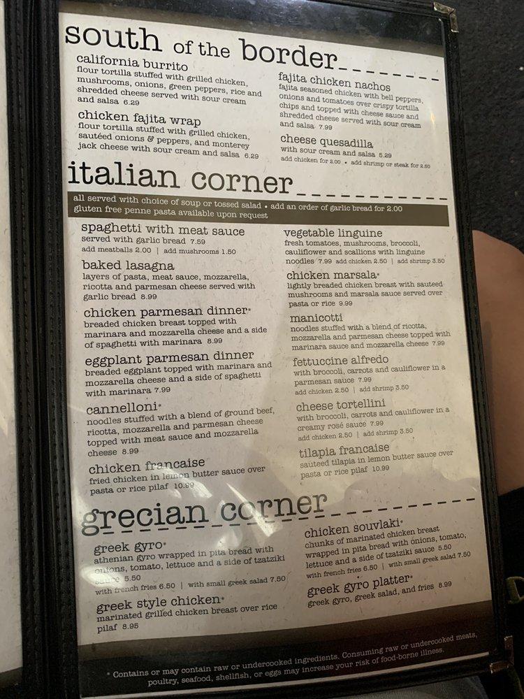 Menu at The Corner Cafe, Griffin