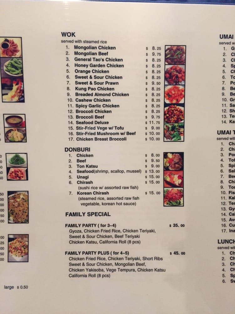 Menu at Umai Bento restaurant, Spanaway