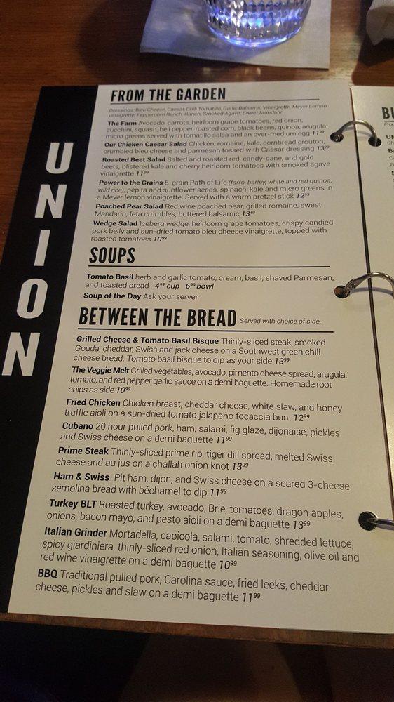 Menu at Union Grill and Tap restaurant, Gilbert