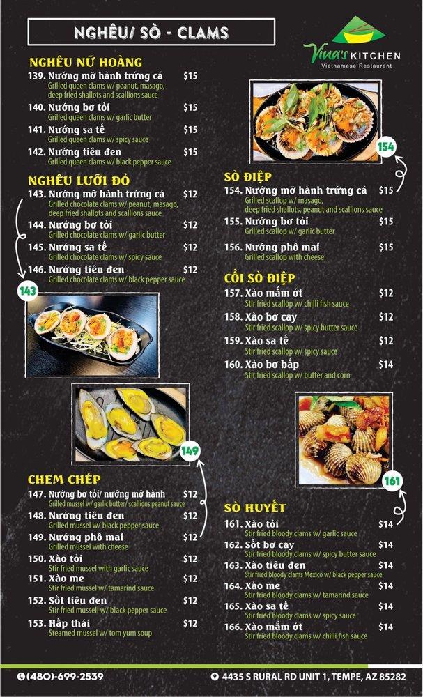 Menu at Vina's Kitchen Vietnamese Restaurant, Tempe