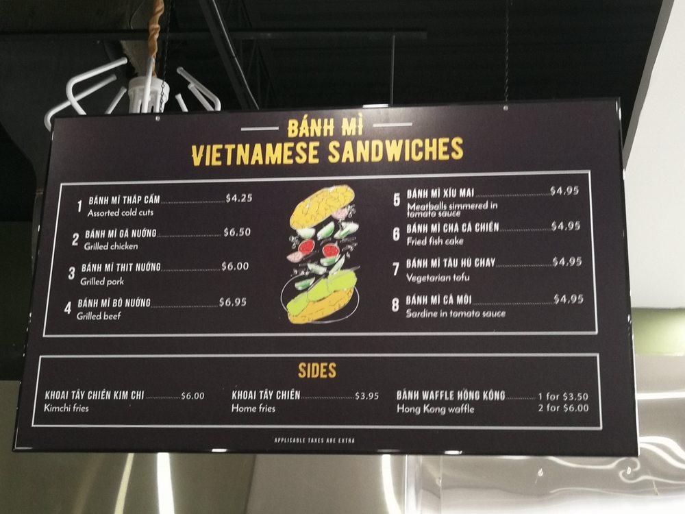 Menu at Banh Mi Metro restaurant, Toronto