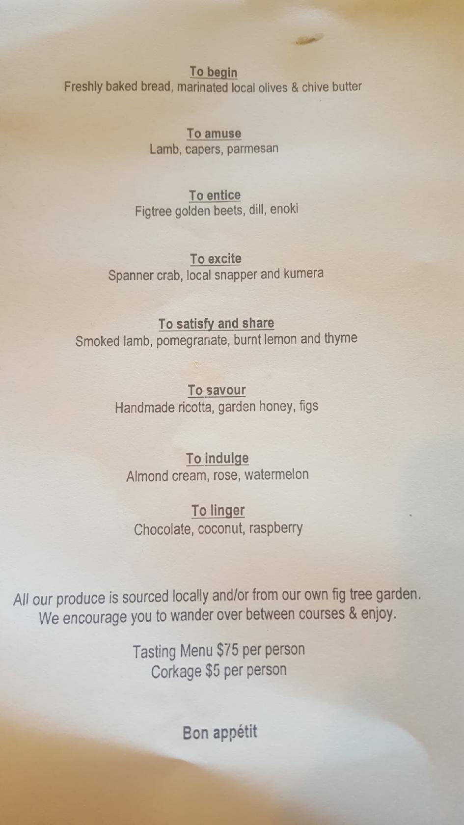 Menu at Fig Tree Restaurant, Ewingsdale