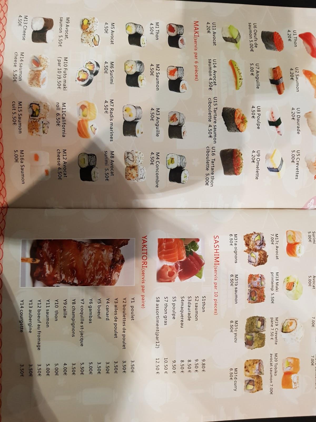 Menu au Ichiban sushi restaurant, Poissy