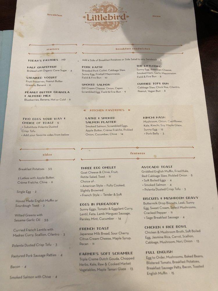 Menu at Little Bird pub & bar, Grand Rapids