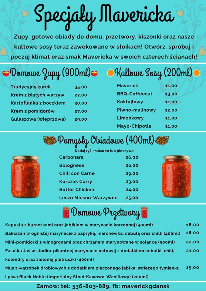 Menu at Maverick pub & bar, Gdańsk