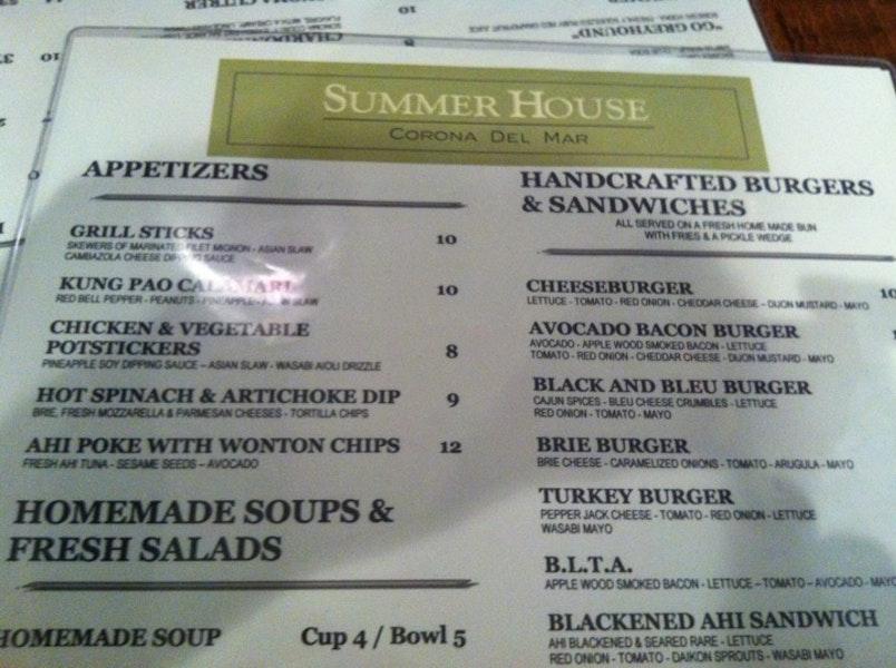 Menu at Summer House pub & bar, Newport Beach