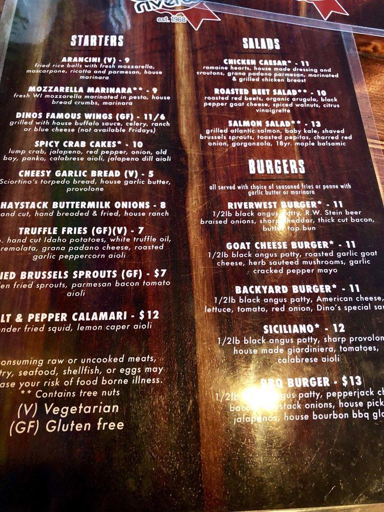 Menu at Dinos Riverwest pub & bar, Milwaukee