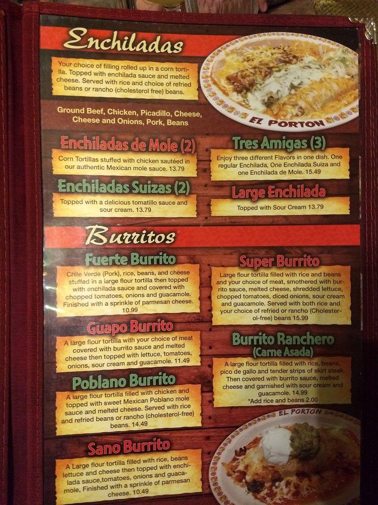Menu at El Porton Mexican Restaurant Yakima, Yakima, Tieton Dr