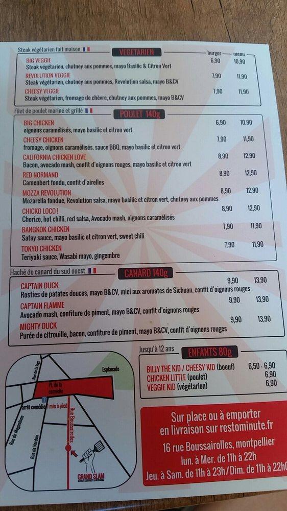 Menu at Grand Slam Burger | Montpellier restaurant, Montpellier