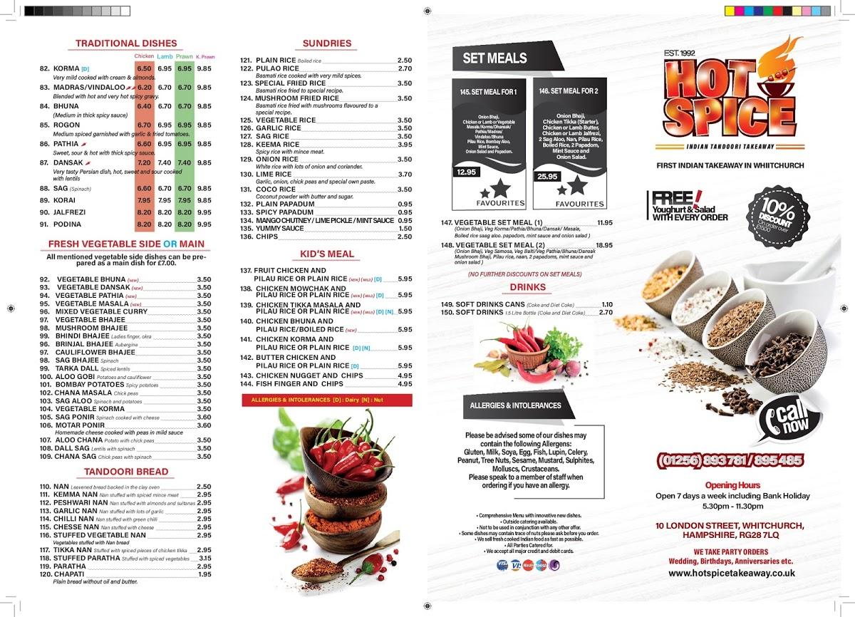 Menu at Hot Spice fast food, Whitchurch