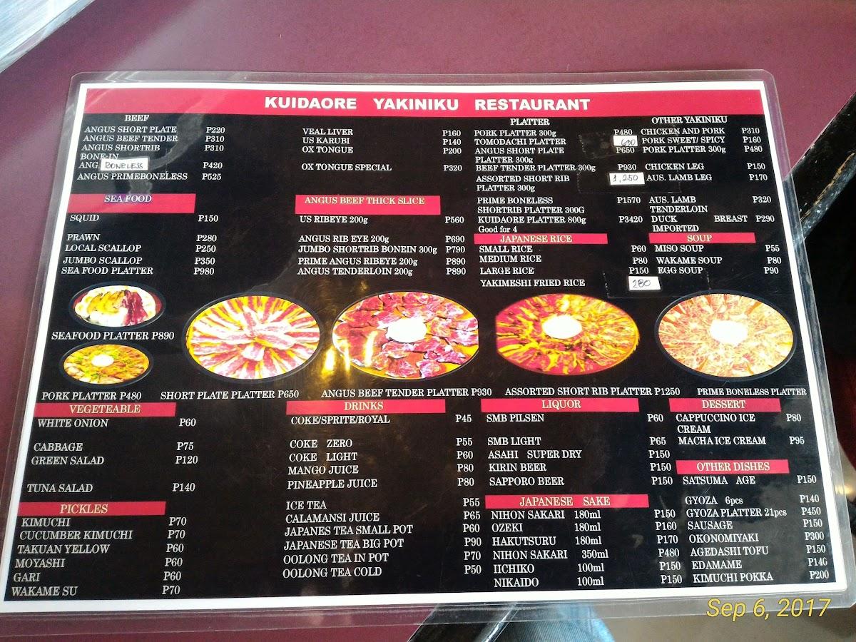 Menu at KUIDAORE YAKINIKU RESTAURANT, Bacolod, Paseo Verde 1J BacolodCity