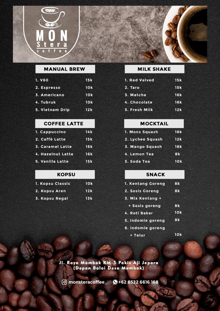 Carta del café Monstera Coffee, Jepara