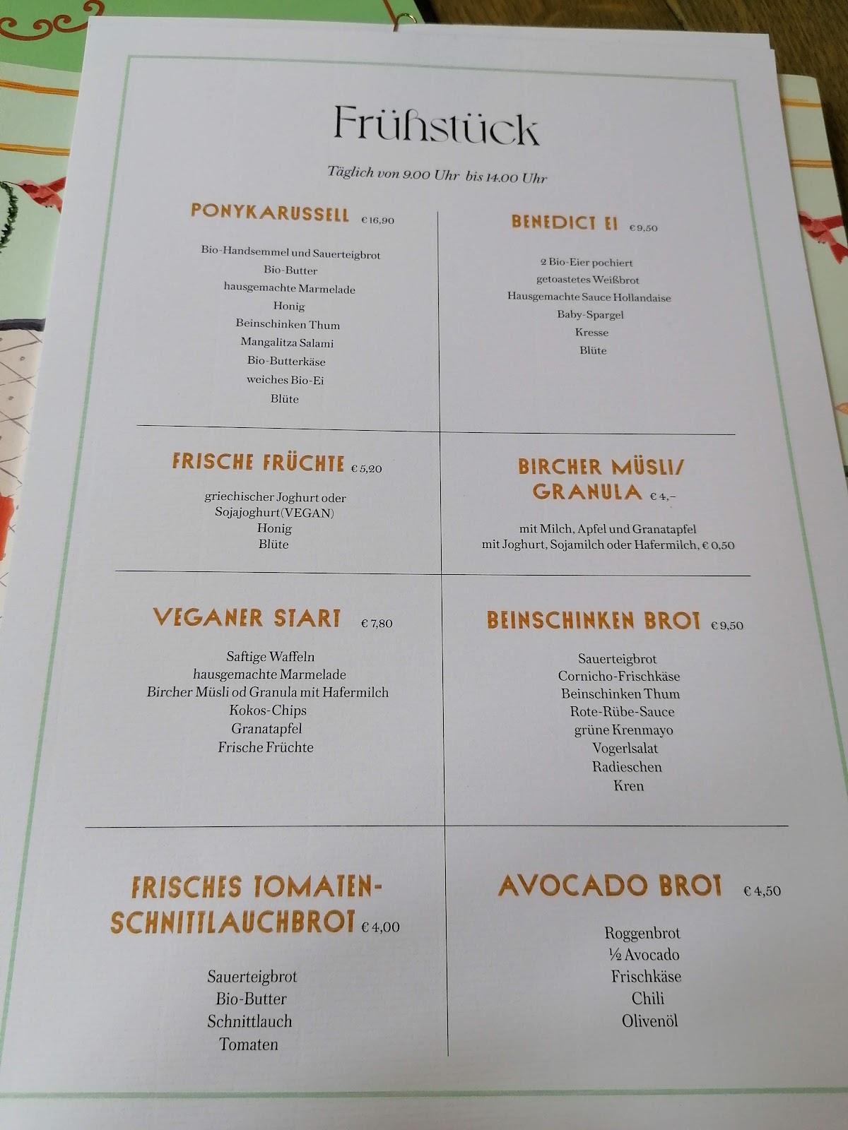 Speisekarte von Ponykarussell – Das Café restaurant, Wien