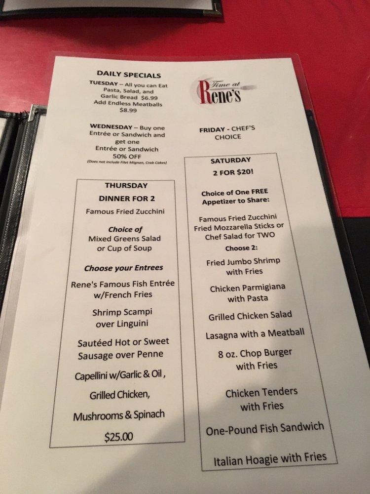 Menu at R-Time at Rene's restaurant, East McKeesport