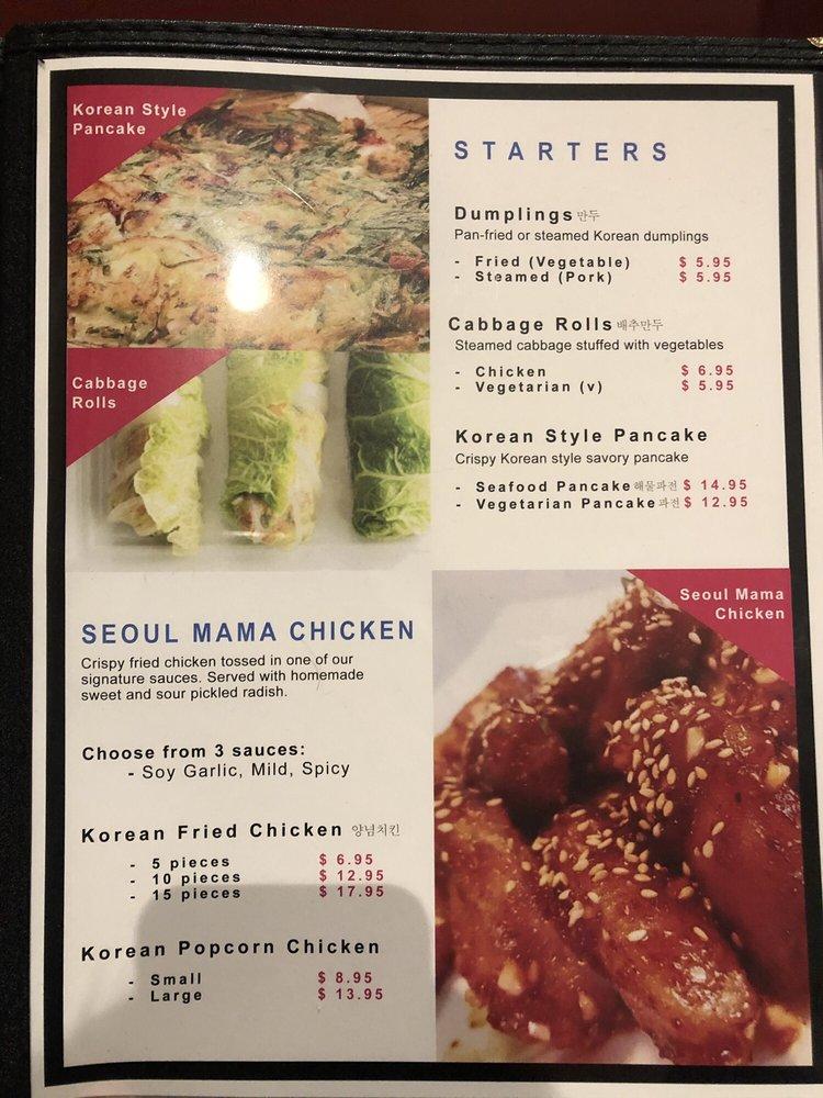 Menu at Seoul Mama Bloomington restaurant, Bloomington