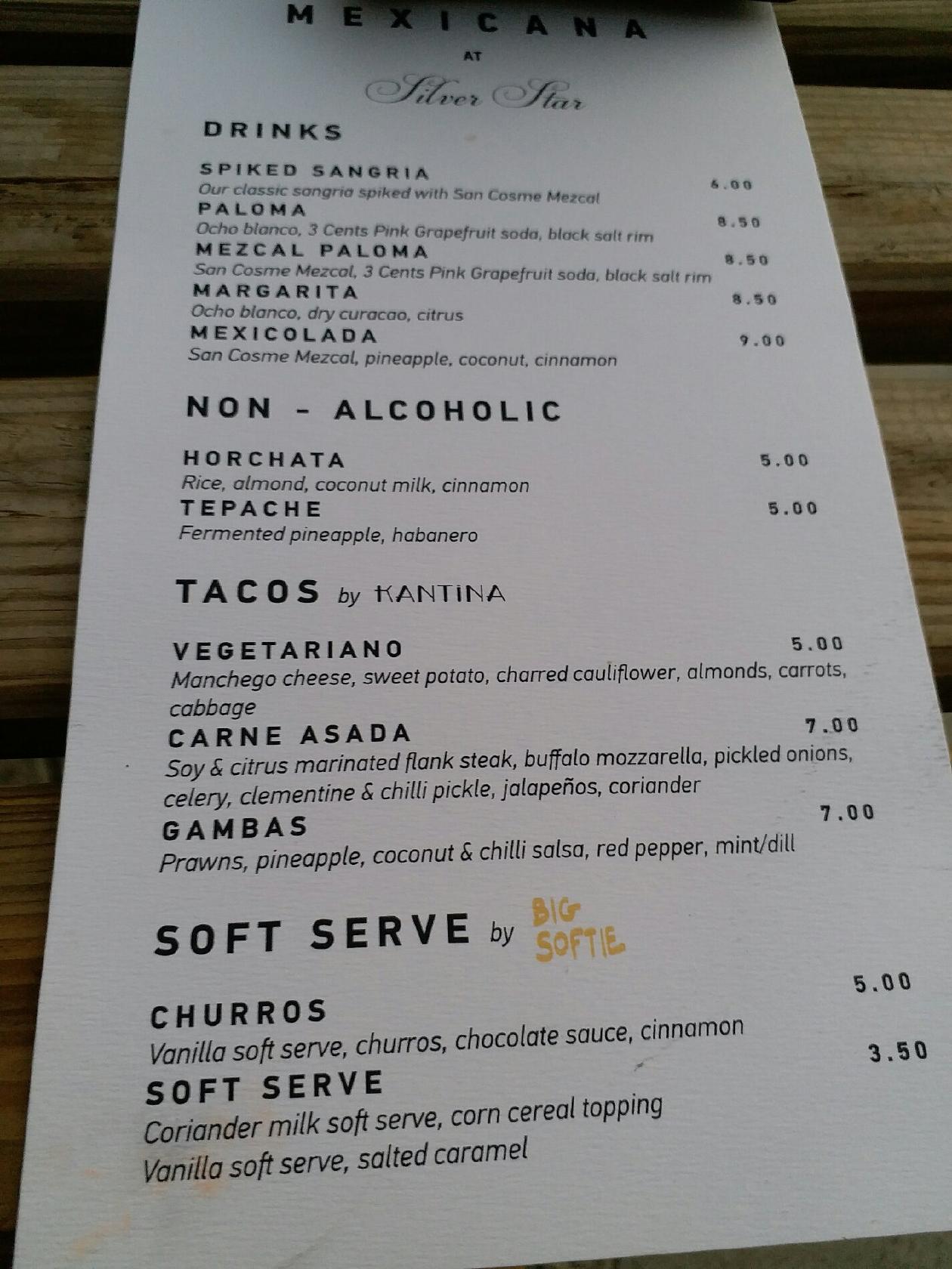 Menu at Silver Star Bar, Nicosia