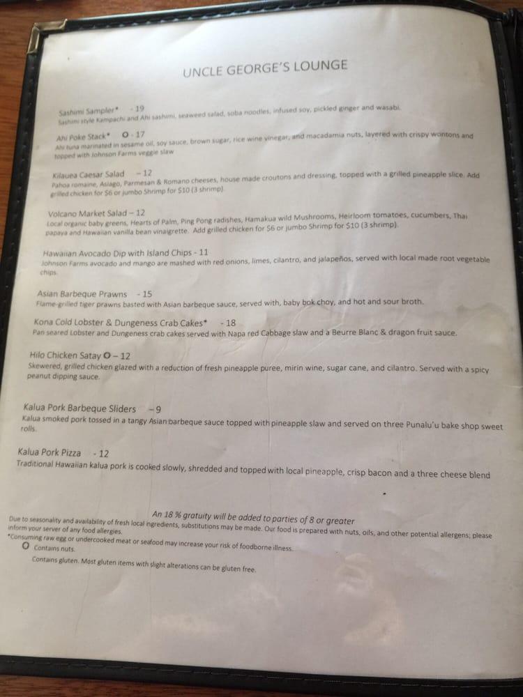 Menu at The Rim restaurant, Volcano, 1 Crater Rim Drive
