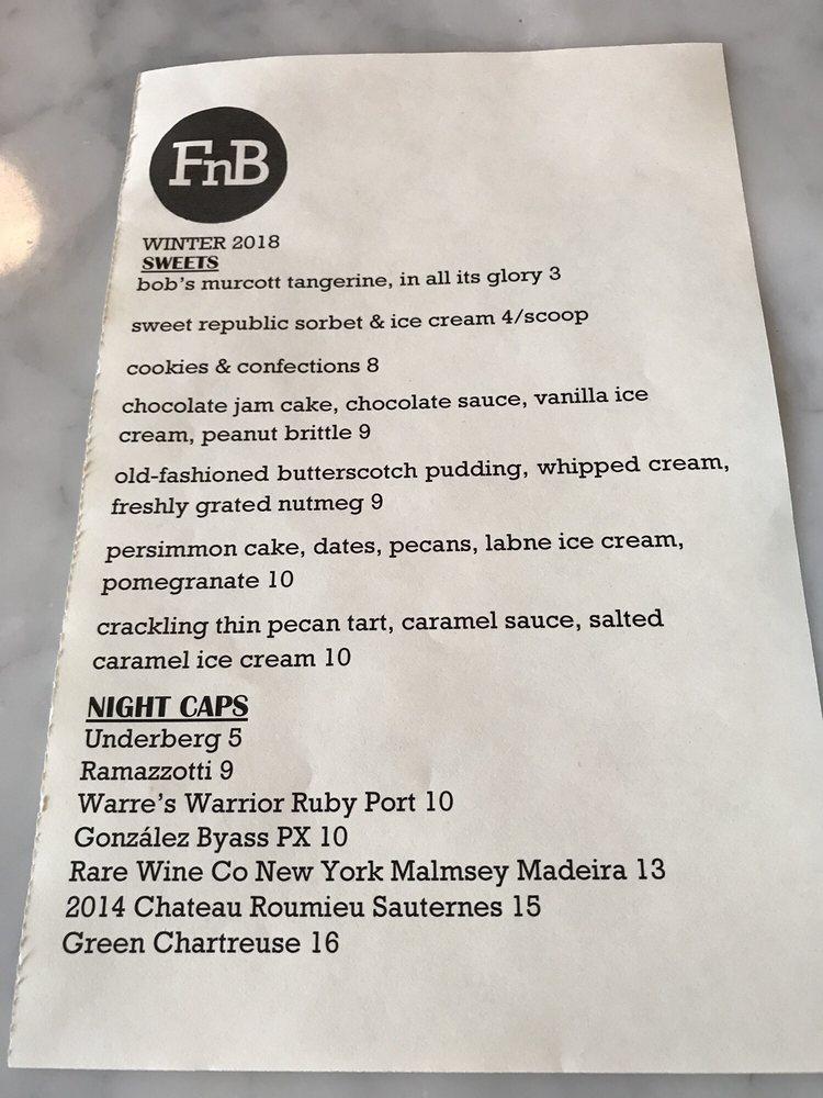 Menu at FnB Restaurant, Scottsdale