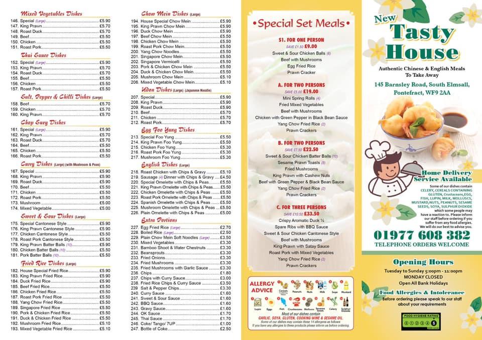 Menu at Tasty House restaurant, South Elmsall