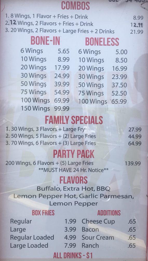 Menu at The Chicken Box lounge & bar, Louisville