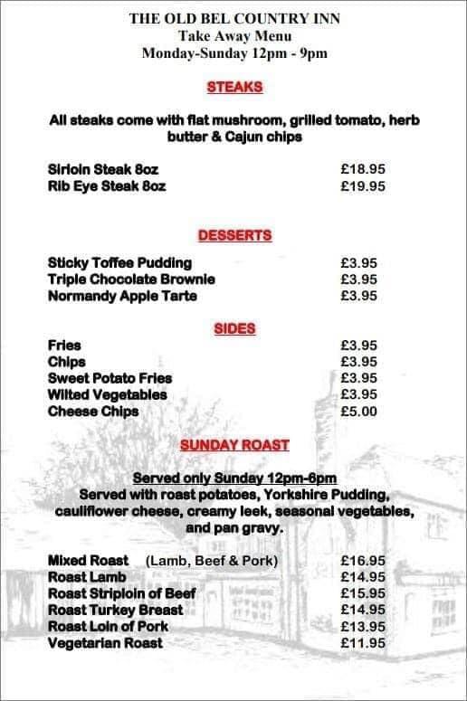 Menu at The Old Bell Country Inn pub & bar, High Wycombe