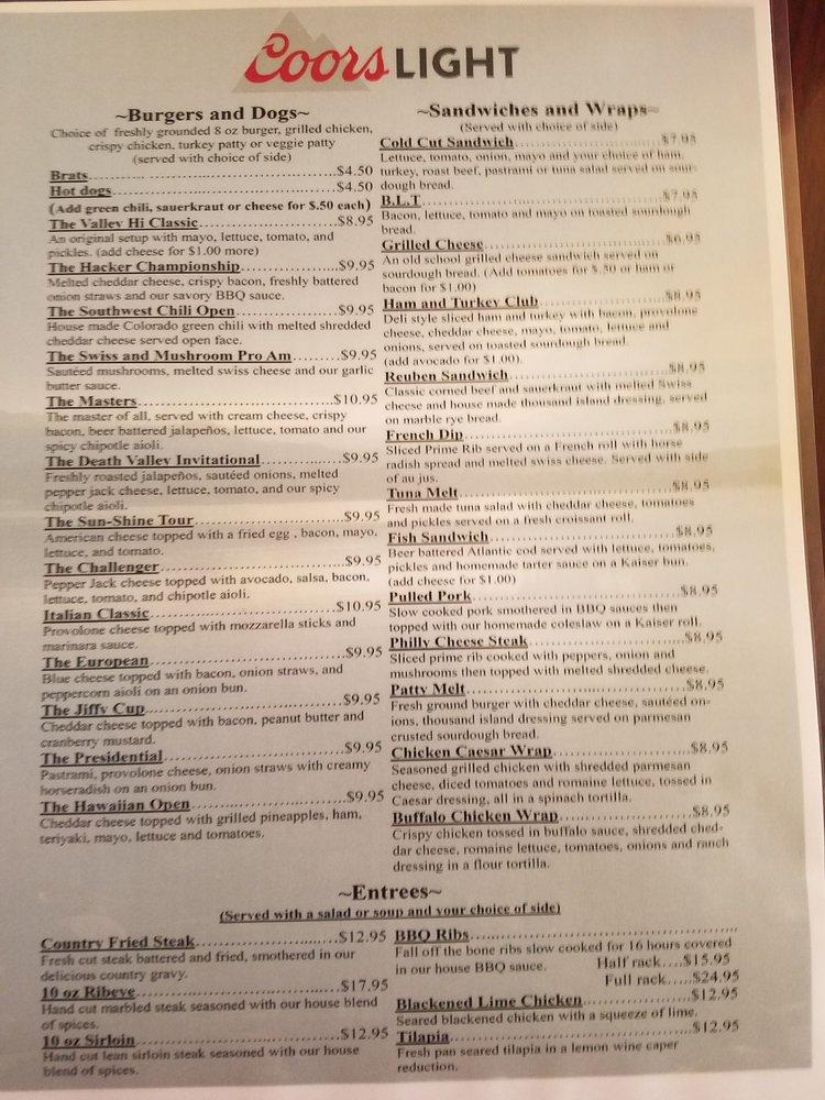 Menu at Valley Hi Grill & Pub, Colorado Springs