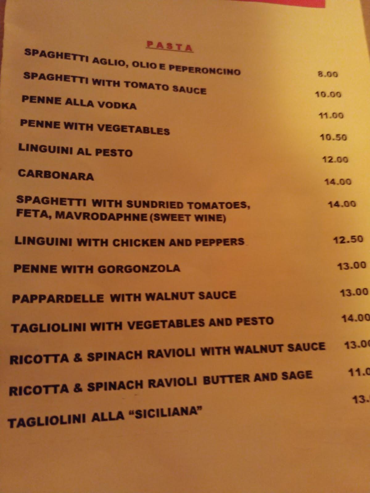 Menu at AGLIO, OLIO & PEPERONCINO, Athens