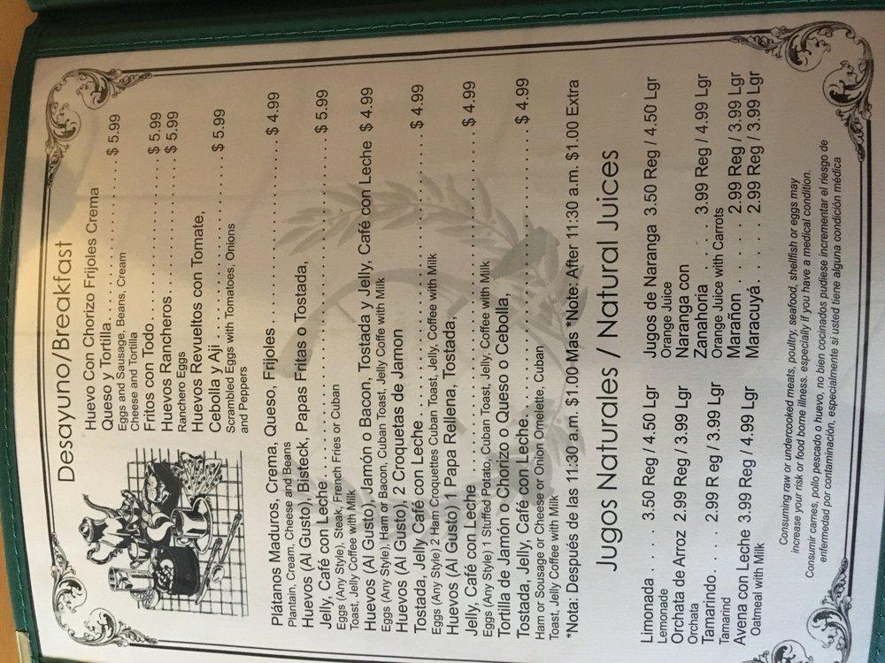 Menu at Antigua Guatemala Restaurant, Miami
