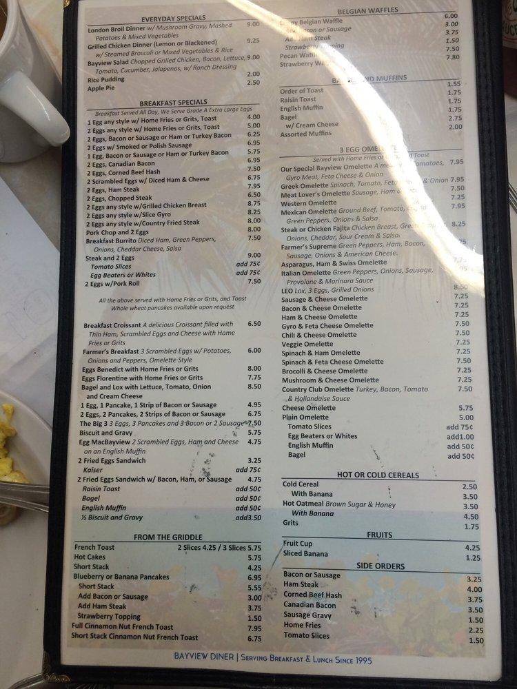 Menu at Bayview Diner cafe, Fort Lauderdale