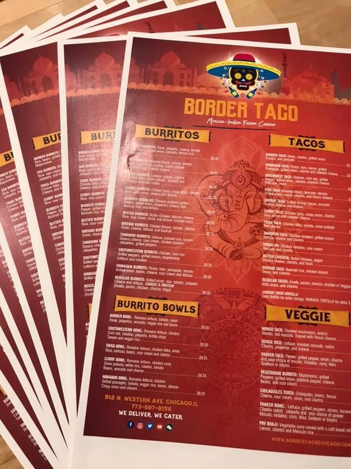 Menu at Border Taco restaurant, Chicago