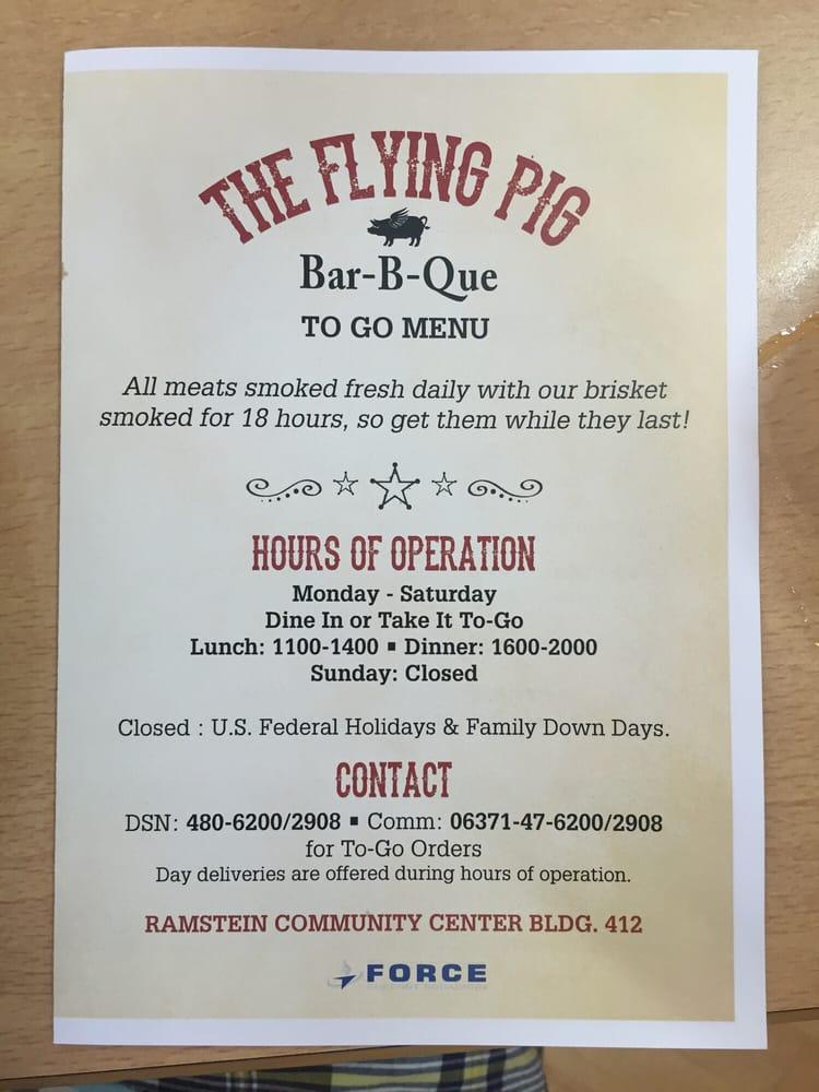 Menu at Flying Pig BBQ, Ramstein-Miesenbach