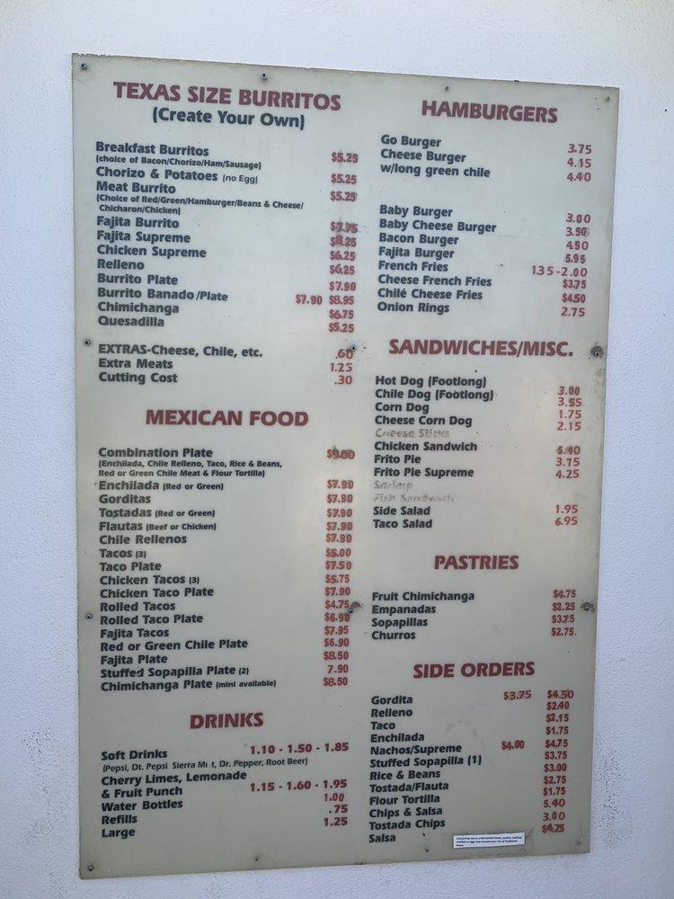 Menu at Go Burger fast food, Las Cruces