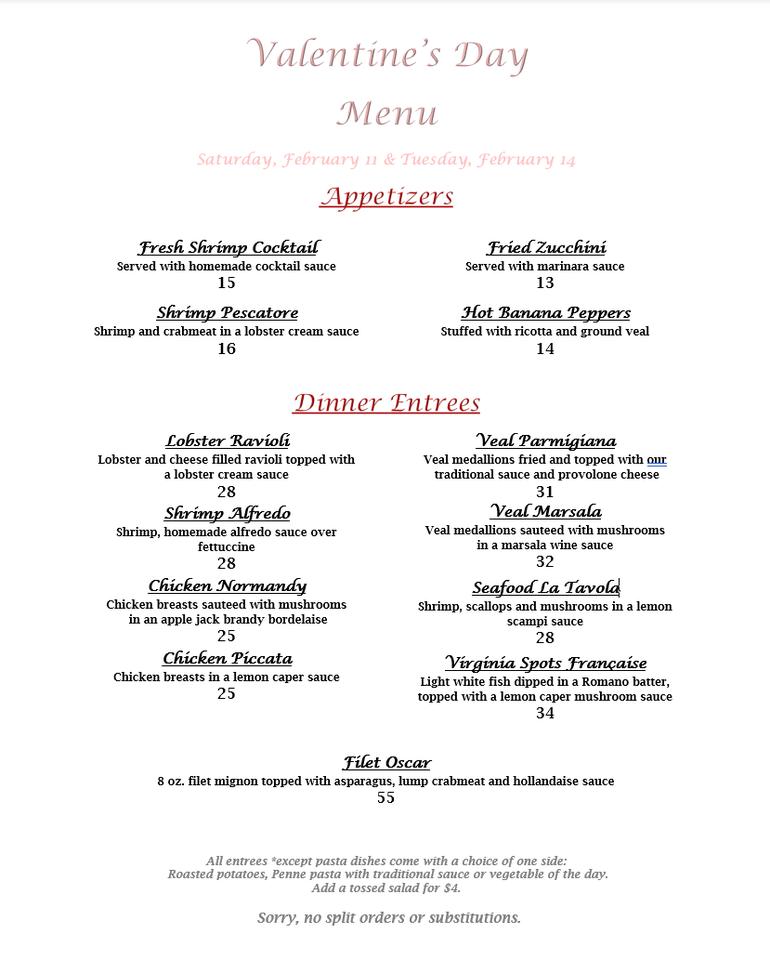 Menu at La Tavola Ristorante restaurant, New Stanton