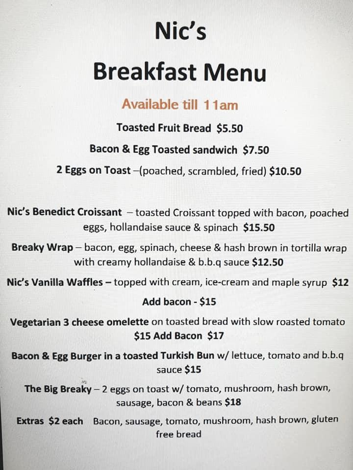 Menu at Nic's Cafe and Catering, Mount Barker, 31 Lowood Rd