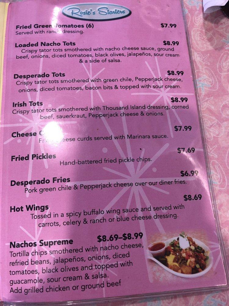 Menu at Rosie's Diner Aurora cafe, Aurora