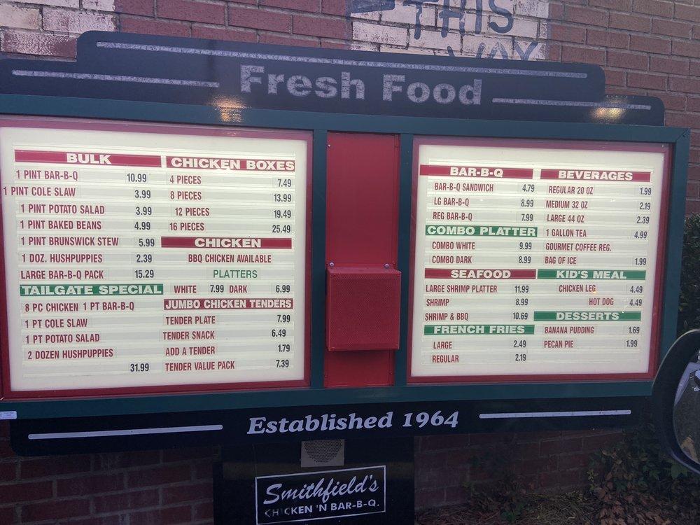 Menu at Smithfield's Chicken 'N Bar-B-Q, Wake Forest