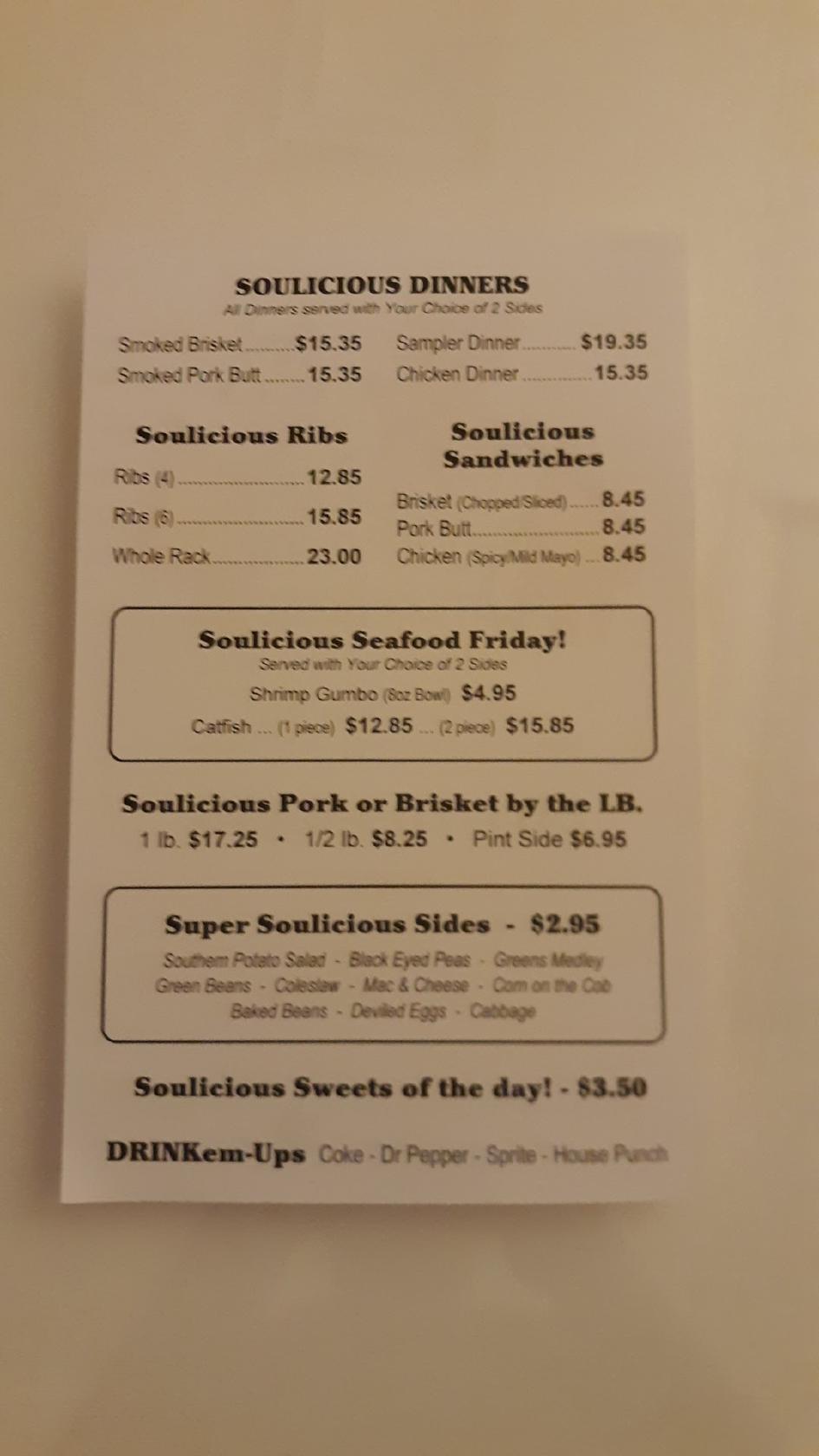 Carta de barbacoa Soulicious Southern Smokehouse and Soulfood, Hot ...