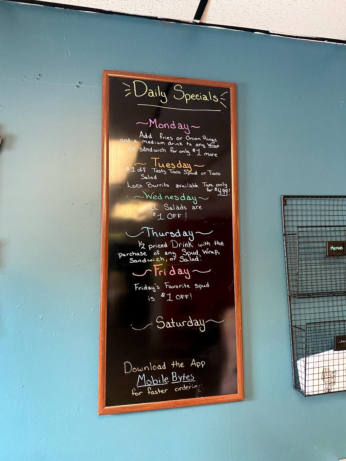 Menu at Spud Hut fast food, Princeton