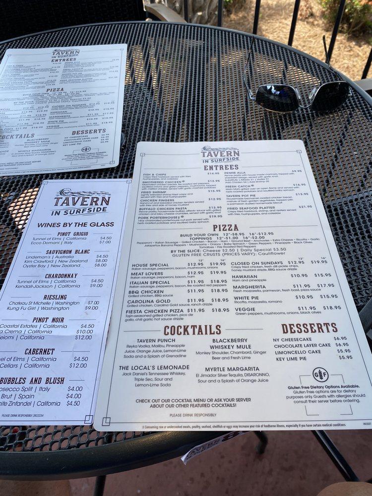 Menu at Tavern In Surfside pub & bar, Myrtle Beach
