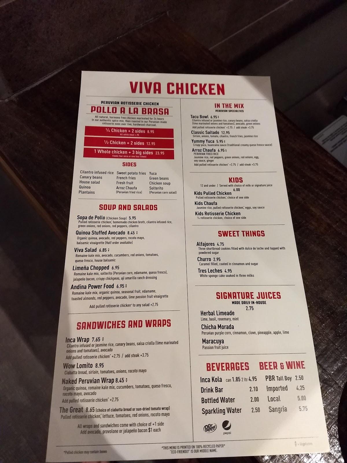 Menu at Viva Chicken restaurant, Greensboro, W Wendover Ave Suite 110