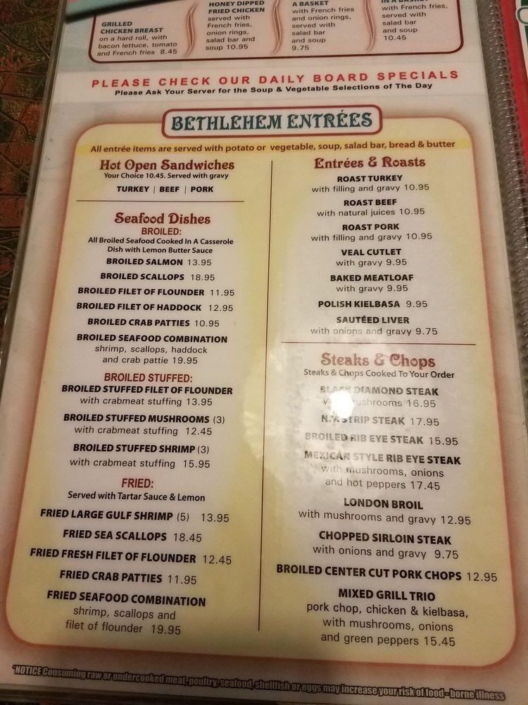 Menu at Bethlehem Diner restaurant, Allentown
