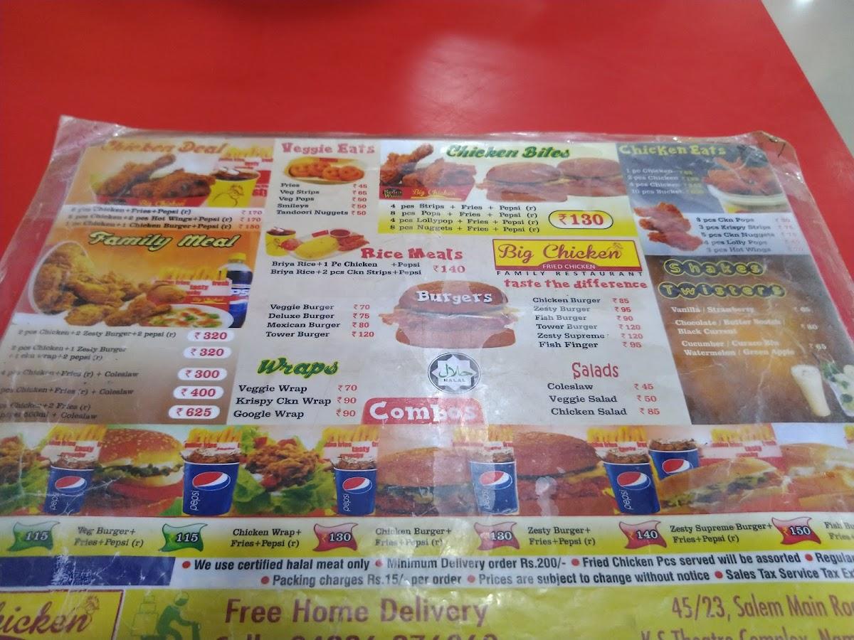 Menu at Big Chicken family restaurant, Namakkal