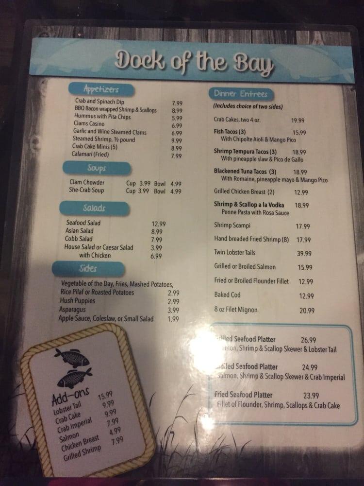 Menu at Dock of the Bay desserts, Portsmouth