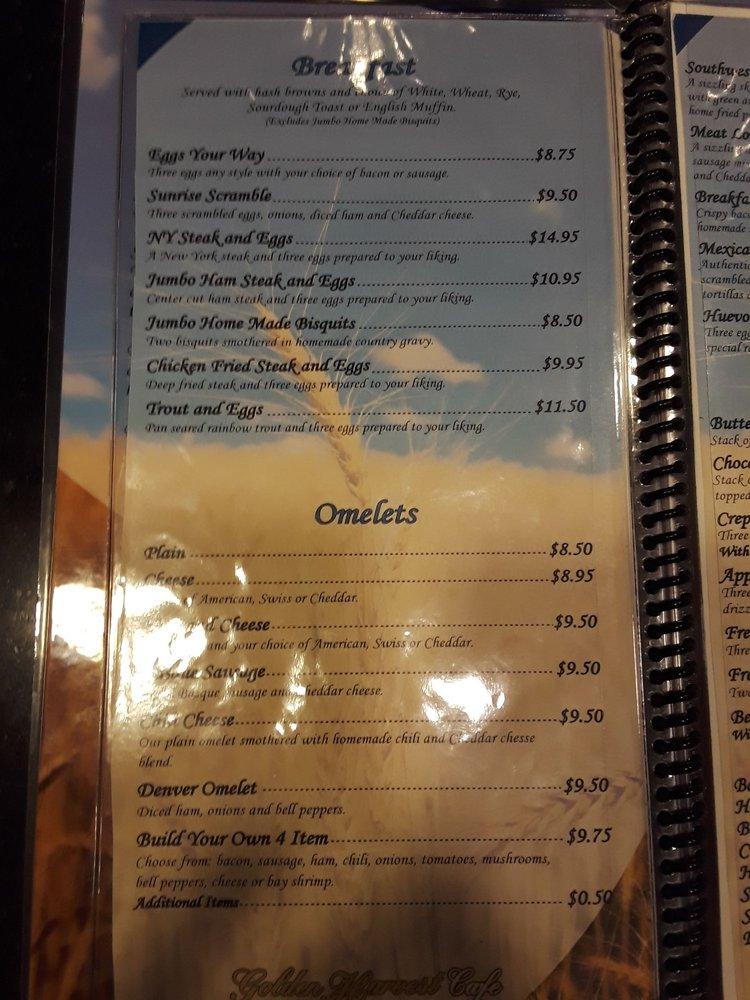 Menu at Golden Harvest Cafe, Wendover