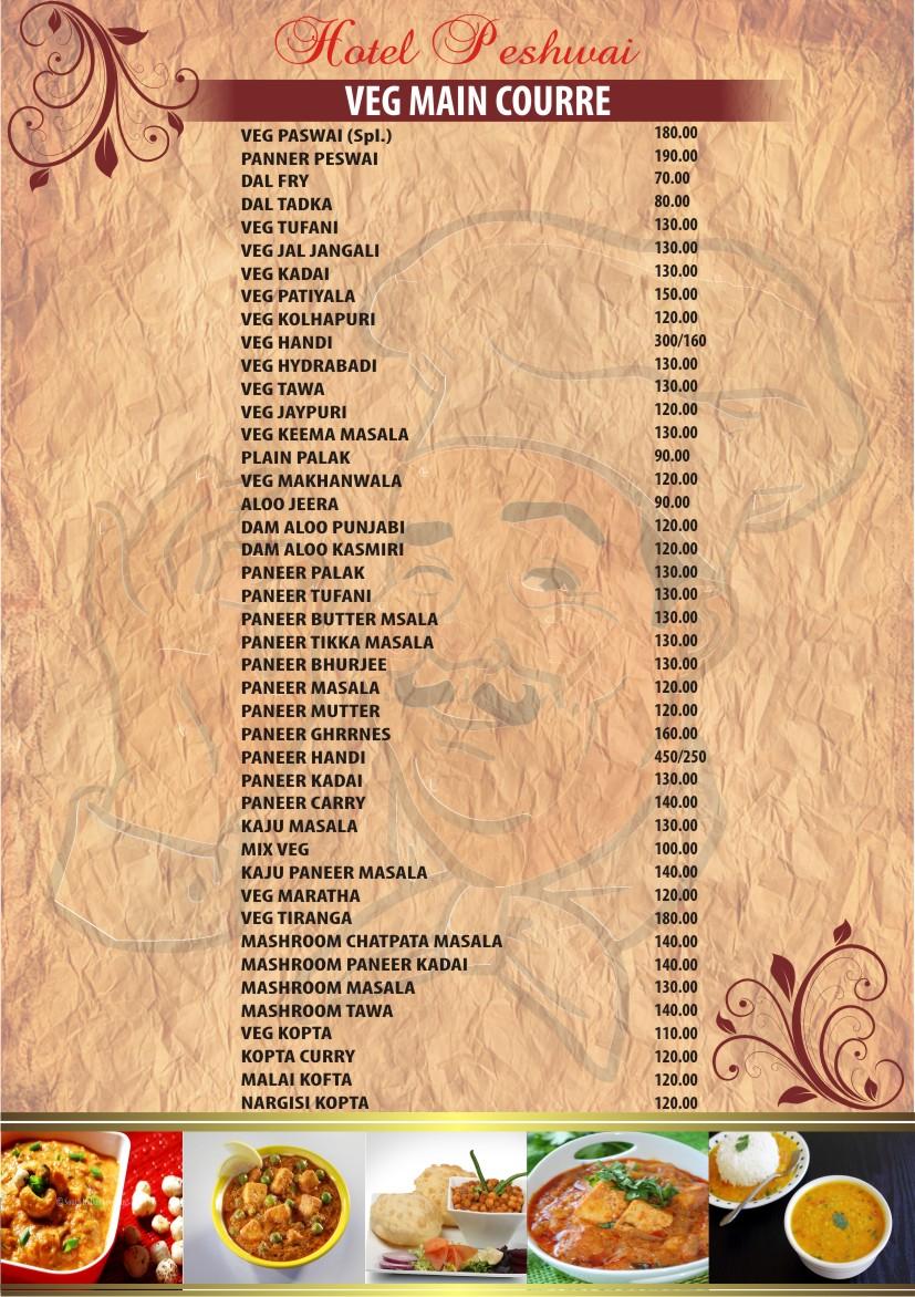 Menu at Hotel Peshwai Garden, Pune
