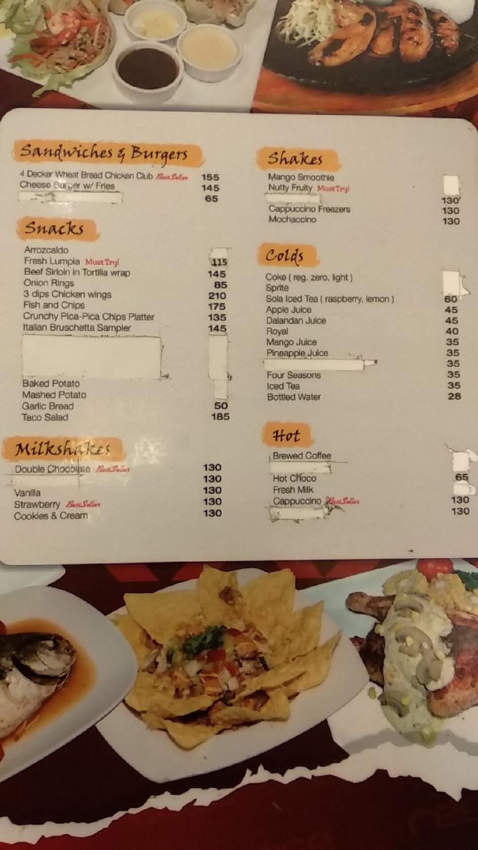 Menu at Reese Resto restaurant, Cotabato City