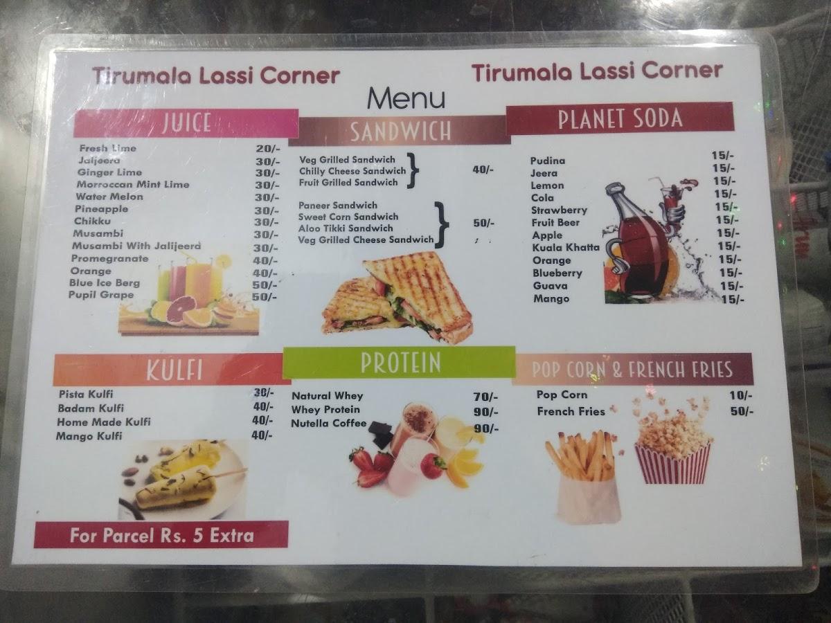 Menu at Tirumala Lassi Corner, Bengaluru